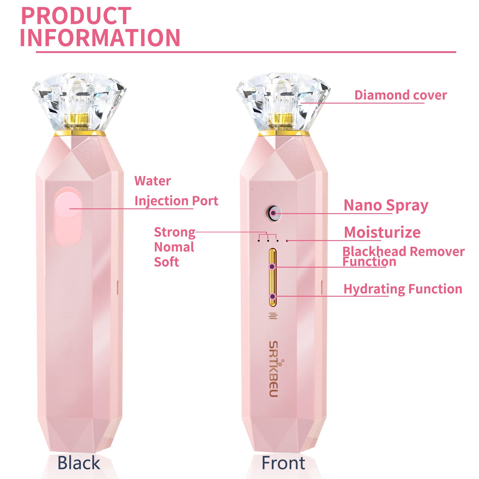 Blackhead Remover Pore Vacuum,Facial Sprayer Oxygen Hydrating,2 in 1 Multifunction Derma Blemish Removal Cleanser, Face Steamer Whitehead Acne Remover, Deeply Spots Cleaner Suction (Pink)