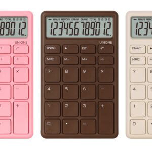 UNIONE Pocket & Desktop Beige Calculator with a Bright LCD, Dual Power Handheld Desktop. Color. Business, Office, High School