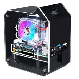 geeekpi mini tower nas kit for raspberry pi, pi ice tower cooler with pwm rgb fan, m.2 sata ssd expansion board, gpio 1 to 2 expansion board for raspberry pi 4 model b