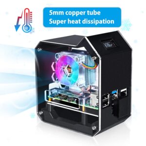 GeeekPi Mini Tower NAS Kit for Raspberry Pi, Pi ICE Tower Cooler with PWM RGB Fan, M.2 SATA SSD Expansion Board, GPIO 1 to 2 Expansion Board for Raspberry Pi 4 Model B