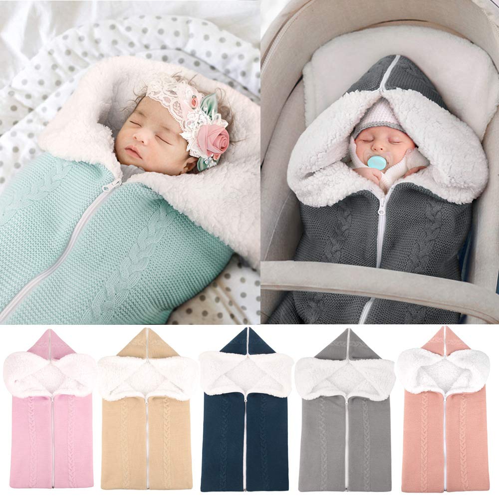 Baby Swaddle Blanket Stroller Wrap Fleece Knit Sleeping Bag Soft Warm Nap Blanket Plus Velvet for 0-12 Month Baby Boys Girls (Pink)