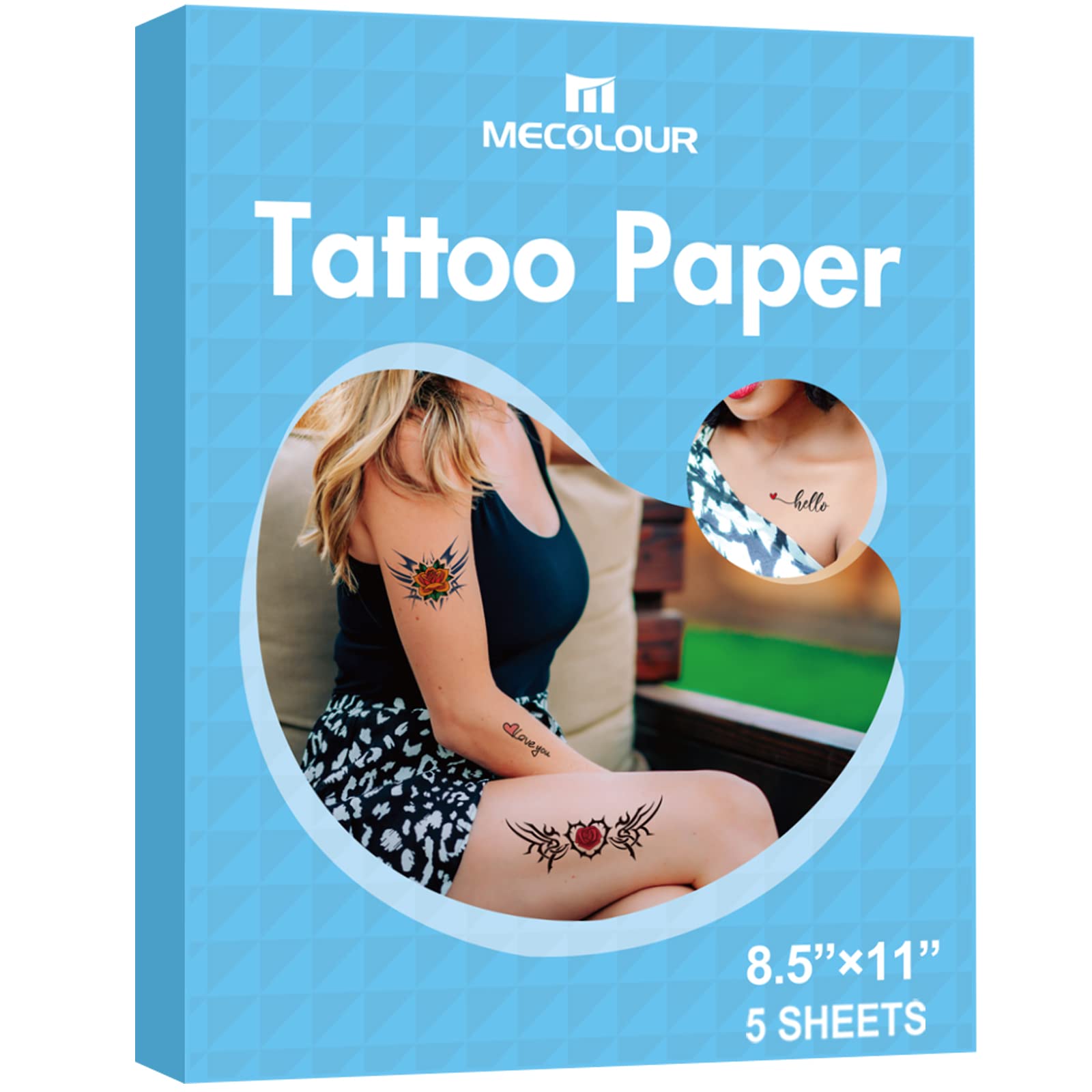 MECOLOUR Printable Temporary Tattoo Paper for LASER Printer,8.5"X11" 5 Sheets, DIY Image Transfer Decal Paper for Skin