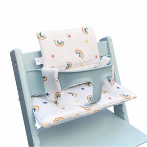 zarpma highchair cushion compatible with stokke tripp trapp chiar high chair insert cotton fabric cover filled with cotton padding (white rainbow)