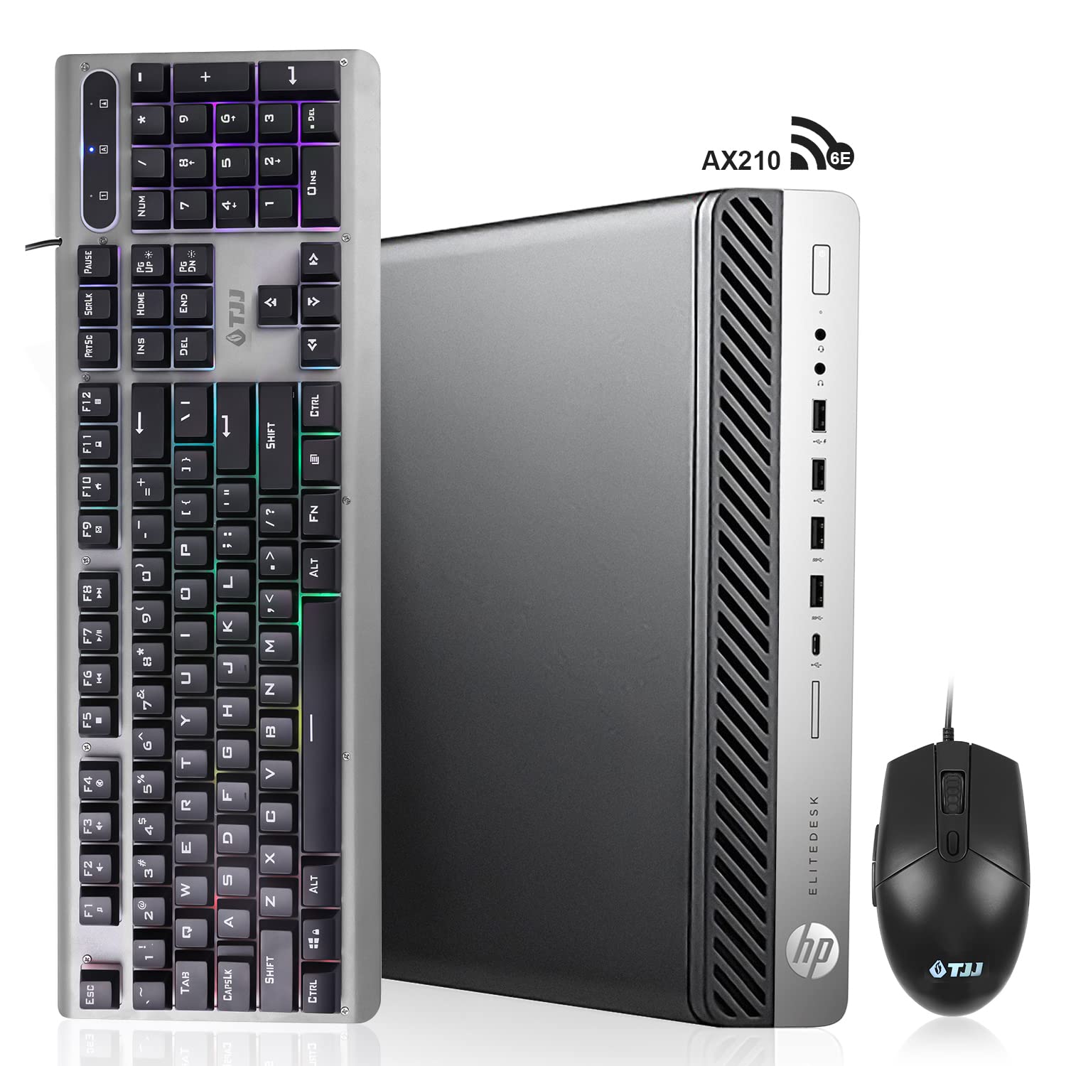 HP i5 EliteDesk 800 G3 Mini 8GB DDR4 256GB SSD M.2 + 1TB HDD Built in Wifi 6E AX210 Business Desktop PC BT HDMI Win10 Pro Dual Monitor Supported New TJJ Wired Keyboard Mouse + TJJ Mouse Pad (Renewed)