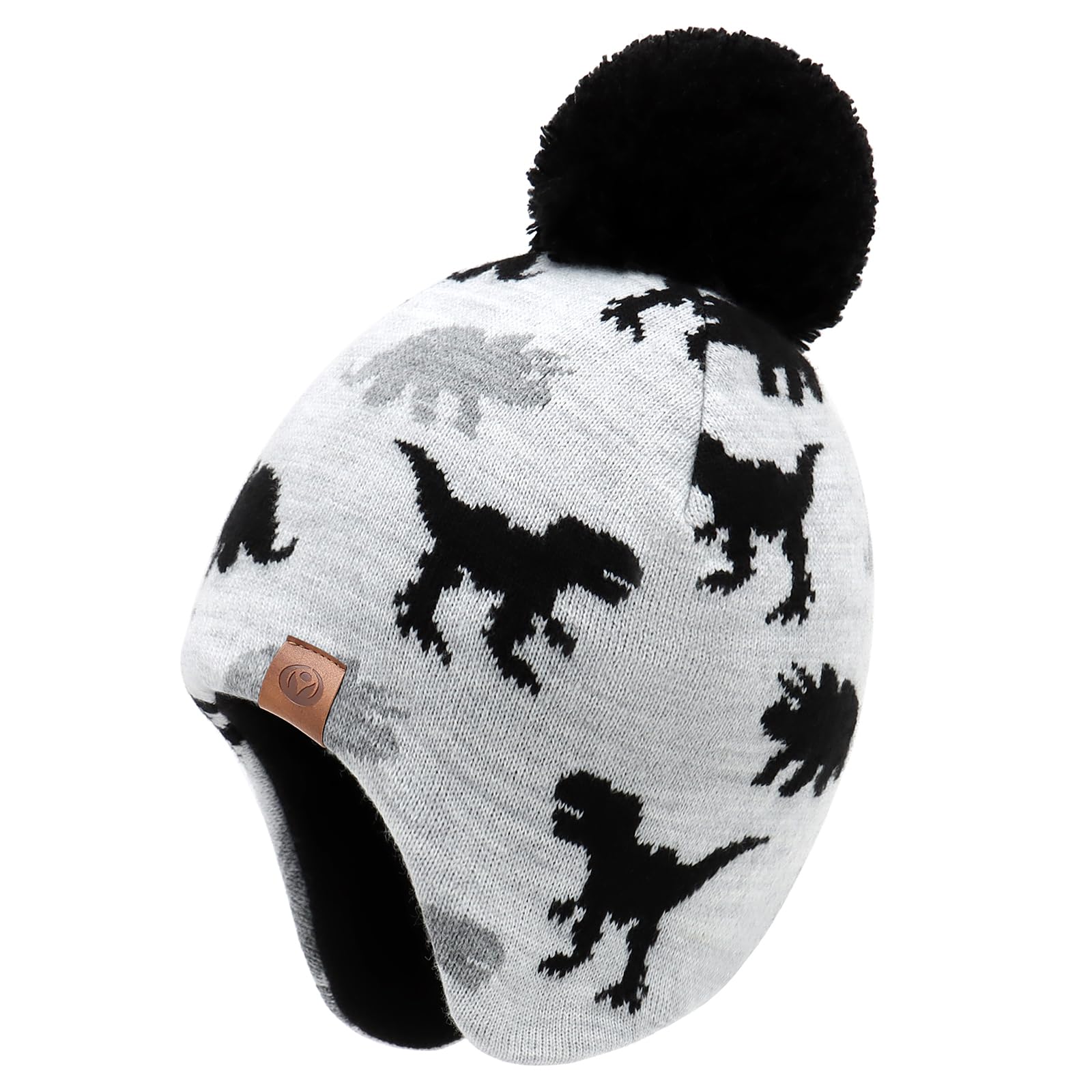 Duoyeree Kids Beanie Hat for Boys Girls Pom-pom Kint Hats Cozy Lining Winter Skull Cap White Grey