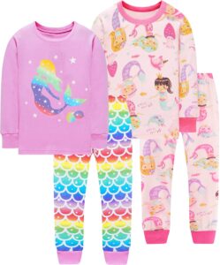 little hand toddler girls pajamas mermaid princess 4 pcs long sets cotton pjs sleepwear fall winter rainbow outfits 4t 5t