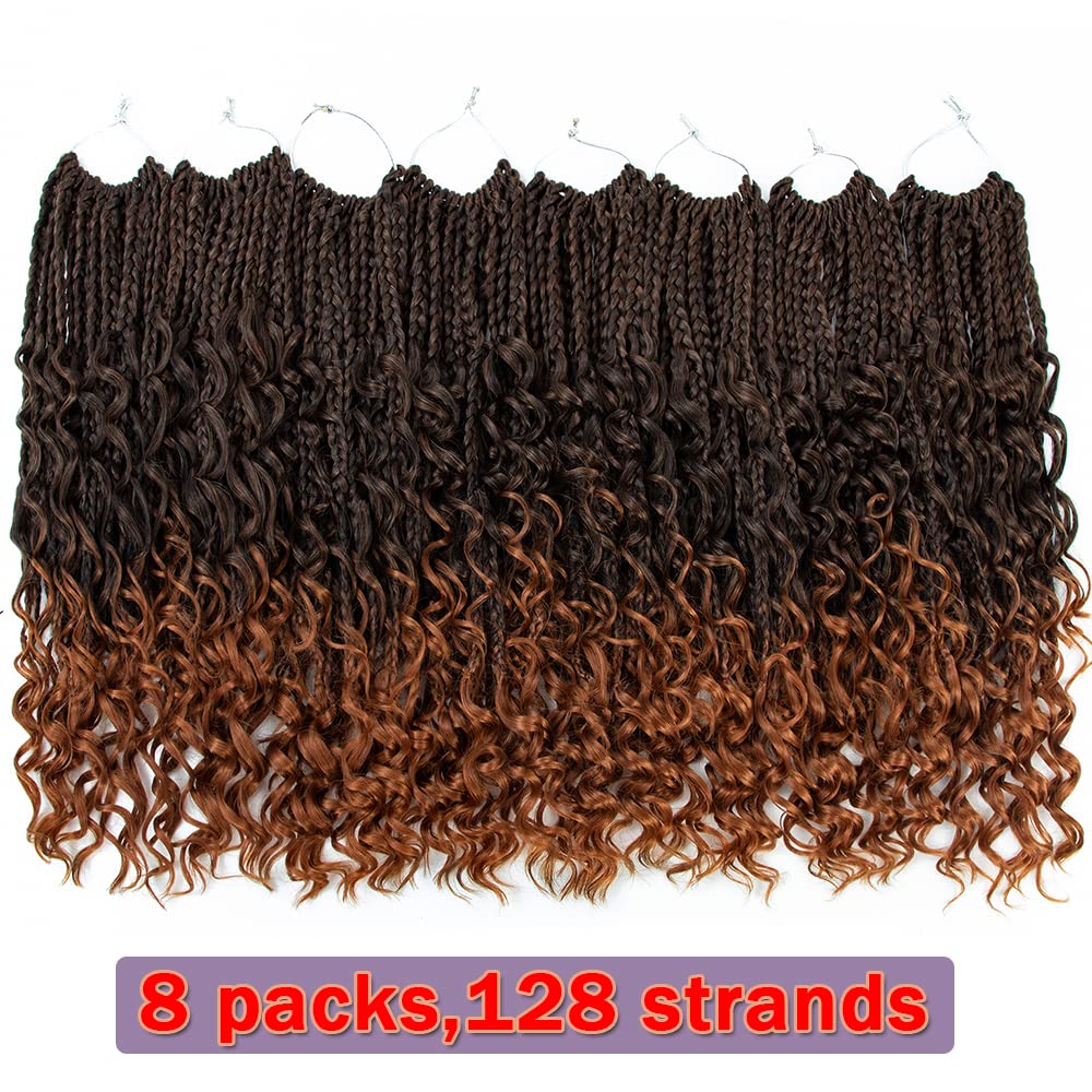 Coolbeeza 14 Inch Goddess Box Braids Crochet Hair with Curly Ends Bohemian Box Braids Crochet Hair Soft Net Synthetic Pre Looped Hair Extensions for Black Women Kids 8 Packs-128 Strands