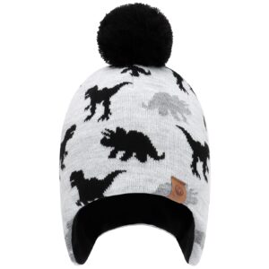 Duoyeree Kids Beanie Hat for Boys Girls Pom-pom Kint Hats Cozy Lining Winter Skull Cap White Grey