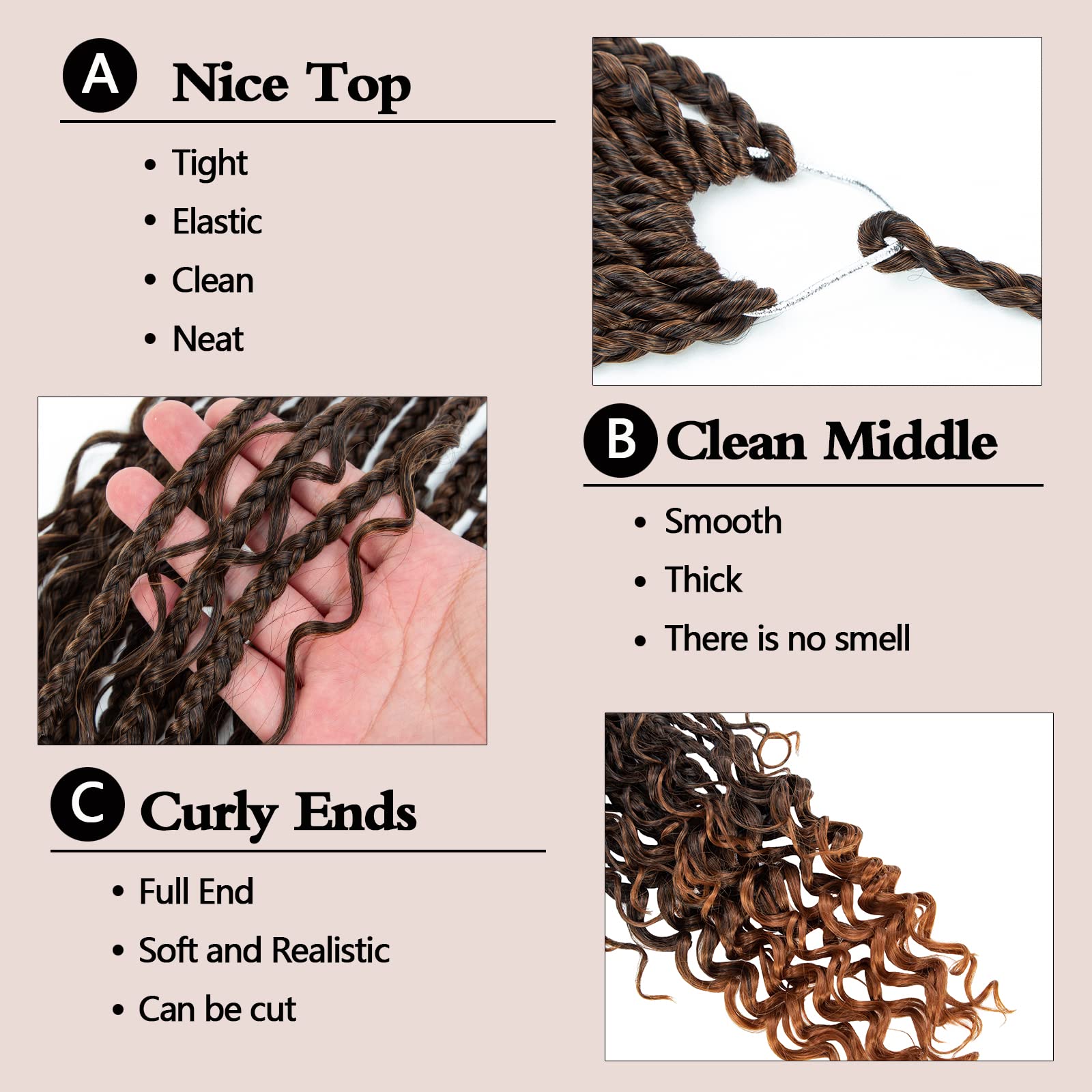 Coolbeeza 14 Inch Goddess Box Braids Crochet Hair with Curly Ends Bohemian Box Braids Crochet Hair Soft Net Synthetic Pre Looped Hair Extensions for Black Women Kids 8 Packs-128 Strands