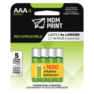 mdmprint precharged recharg. battery, aaa, nimh, pk4