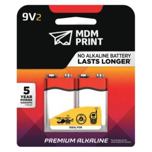 mdmprint fusion 9v alkaline battery, 2 pk, 9v dc