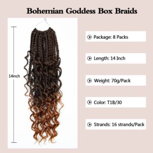 Coolbeeza 14 Inch Goddess Box Braids Crochet Hair with Curly Ends Bohemian Box Braids Crochet Hair Soft Net Synthetic Pre Looped Hair Extensions for Black Women Kids 8 Packs-128 Strands