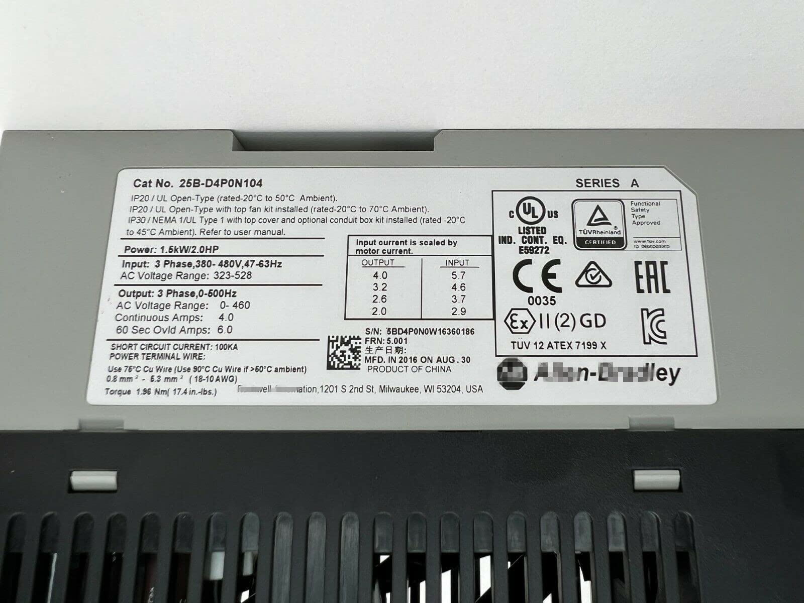 25B-D4P0N104 PowerFlex 525 AC Drive 1.5KW 2Hp VFD 25B-D4P0N104 Sealed in Box 1 Year Warranty Fast