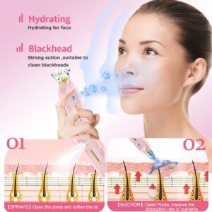 Blackhead Remover Pore Vacuum,Facial Sprayer Oxygen Hydrating,2 in 1 Multifunction Derma Blemish Removal Cleanser, Face Steamer Whitehead Acne Remover, Deeply Spots Cleaner Suction (Pink)