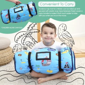 ACRABROS Toddler Nap Mat with Pillow and Blanket, Extra Large Rolled Napping Mats,Slumber Bags for Boys Girls,Kids Sleeping Bag for Daycare, Preschool Travel Camping, Pirate Ship