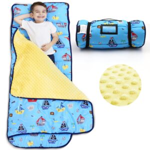 acrabros toddler nap mat with pillow and blanket, extra large rolled napping mats,slumber bags for boys girls,kids sleeping bag for daycare, preschool travel camping, pirate ship