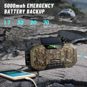 Emergency Radio Waterproof Bluetooth Speaker,Portable Digital AM FM Radio with Flashlight,Reading Lamp,Hand Crank NOAA Weather Radio with Solar Panel,5000mAH Cell Phone Charger,Bicycle Mount