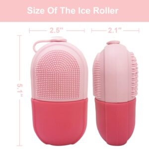 Reusable Cube Silicone Mold Ice Roller With Brush For Face Cold Therapy Facial Massage Roller (Pink)