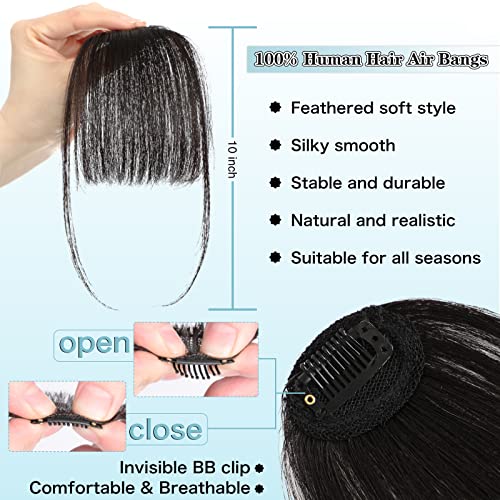 NAYOO Clip in Bangs - 100% Human Hair Wispy Bangs Clip in Hair Extensions, Brown Black Air Bangs Fringe with Temples Hairpieces for Women Curved Bangs for Daily Wear