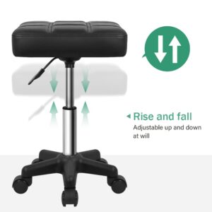 FURWOO Square Swivel Stool with Wheels PU Leahter Rolling Stool Height Adjustable Stool for Spa Salon Massage Black