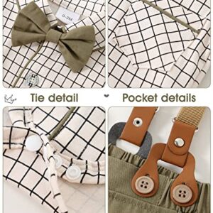 CARETOO Baby Boy Formal Outfits Baby Boy Wedding Outfit Dress Shirt/Bowtie/Suspender Pants Set Green 0-3Months