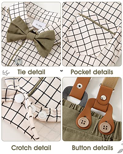 CARETOO Baby Boy Formal Outfits Baby Boy Wedding Outfit Dress Shirt/Bowtie/Suspender Pants Set Green 0-3Months