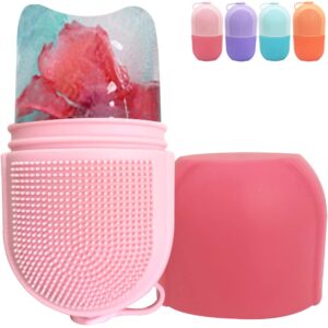 reusable cube silicone mold ice roller with brush for face cold therapy facial massage roller (pink)