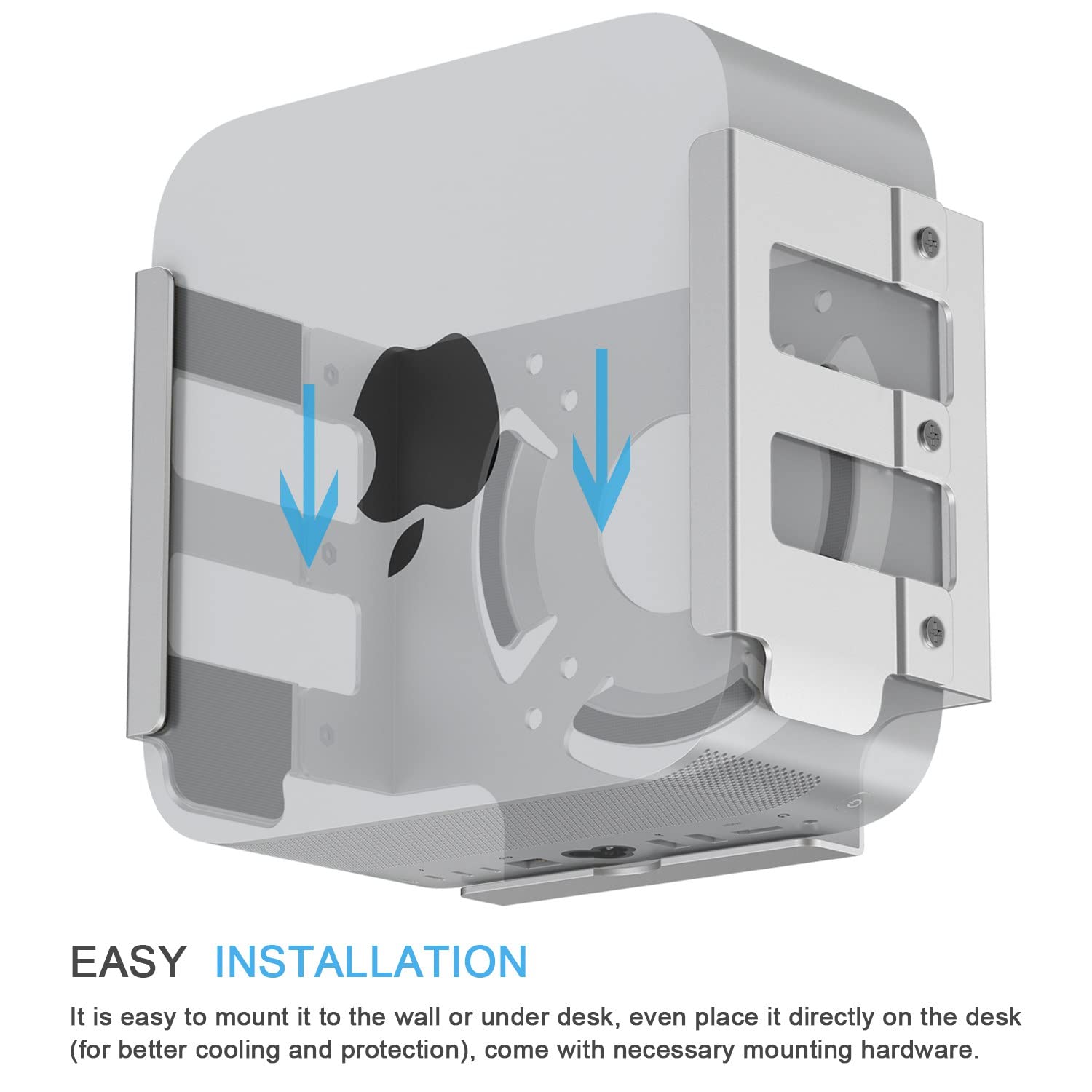 Mac Studio Mount, IFCASE Heat Dissipation Design Anti-Scratch Inner Aluminum Under Desk, Wall Mount Stand for Mac Studio M2 M1 Max, Ultra (Silver)