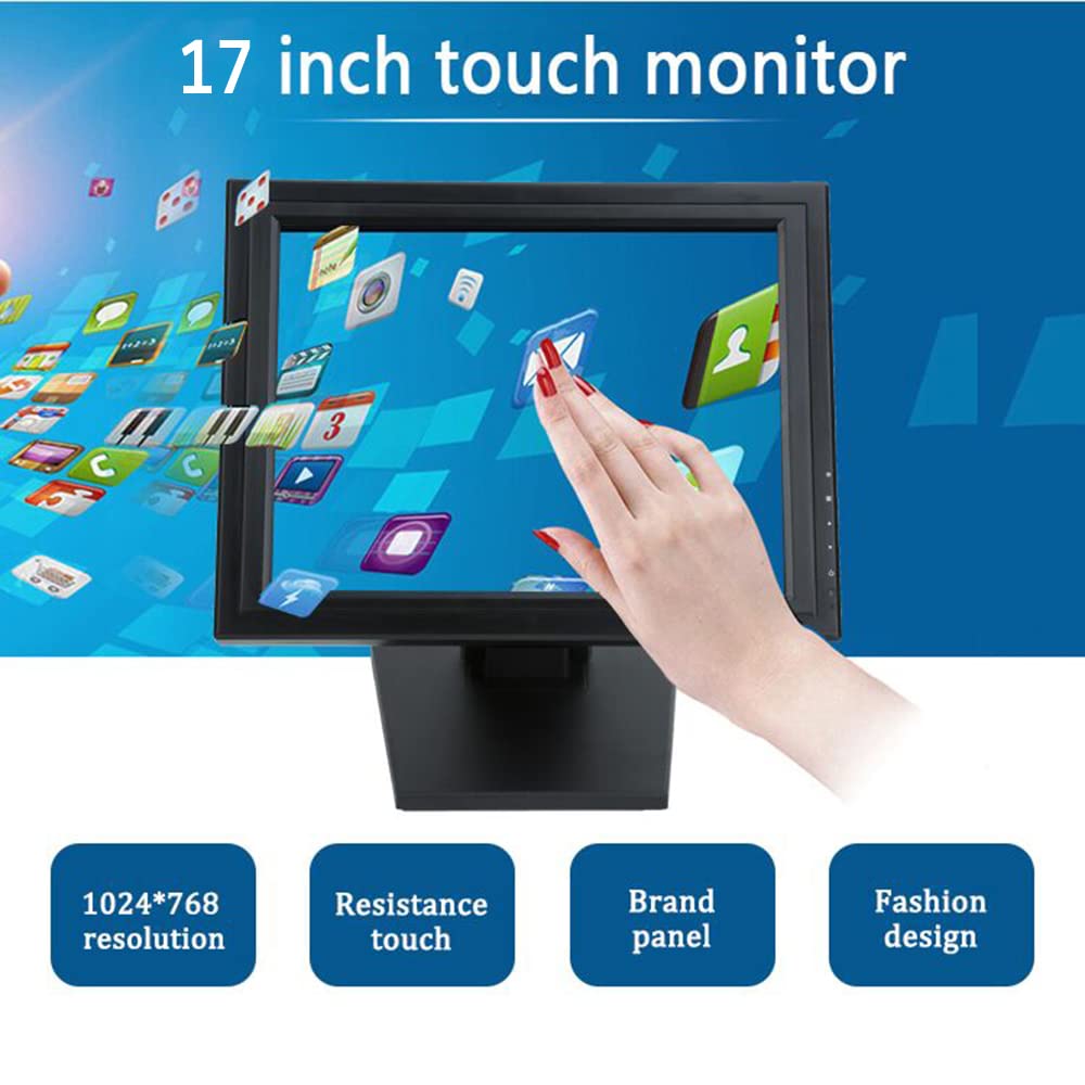 17 Inch Touch Screen Monitor Capacitive Multi-Touch Monitor with Multi-Position POS Stand for Office, POS, Retail, Restaurant, Bar, Gym, Warehouse