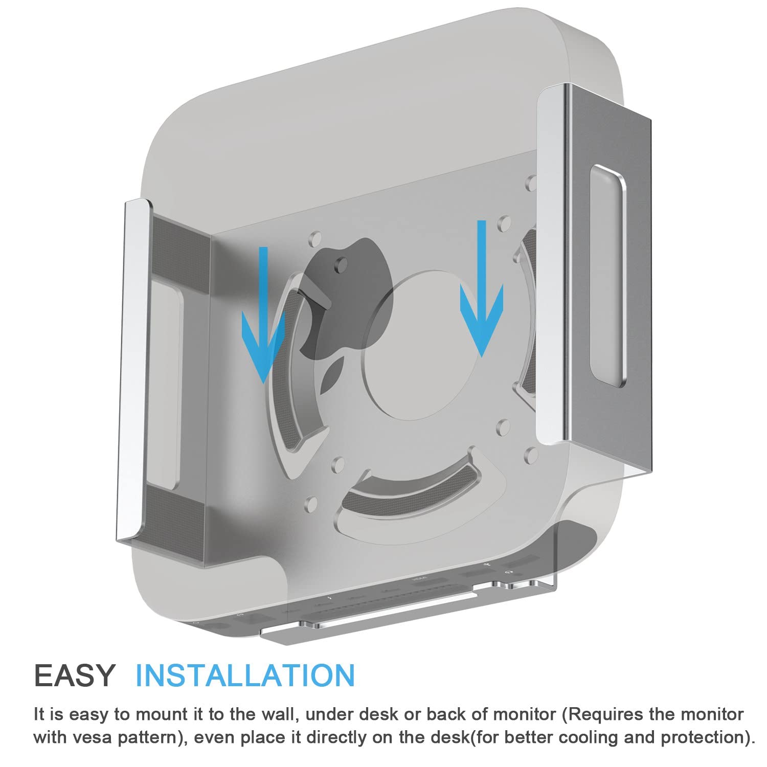 IFCASE Mac Mini M2 Mount, Heat Dissipation Design Anti-Scratch Behind Monitor, Under Desk, Wall Mount Stand for Mac Mini 2011 to 2023 M2 Pro, Compatible with VESA Hole (Silver)