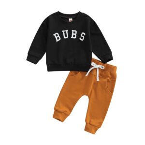 yokjzjd infant toddler baby boy fall winter outfits letter pullover sweatshirt long sleeve t-shirt tops pants sweatsuit clothes set (black, 2-3t)