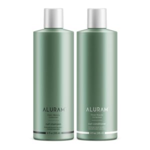 aluram coconut water based curly hair clarifying shampoo and conditioner - color safe lightweight formula for medium to course hair - sulfate & paraben free, 12 fl oz