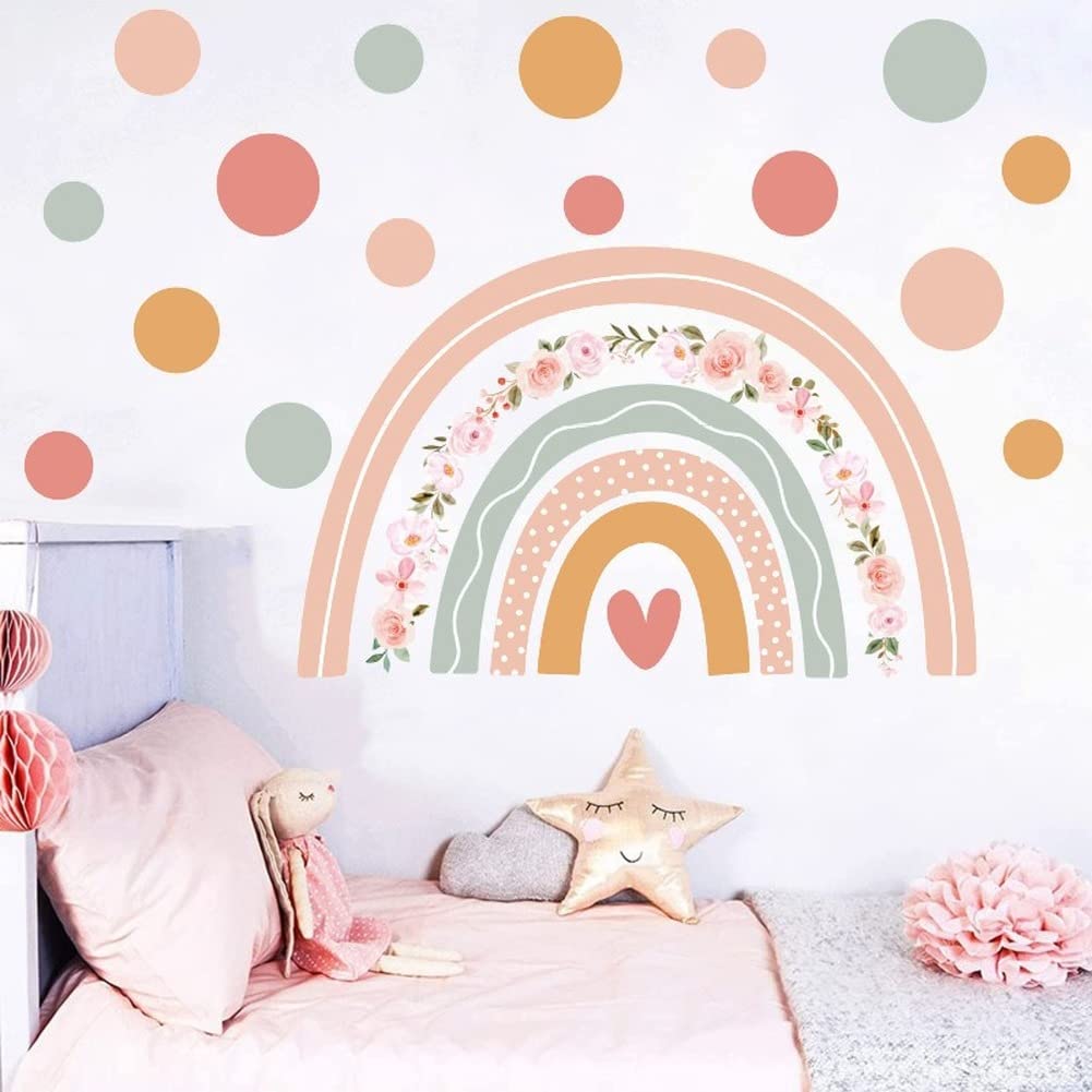 Boho Rainbow Graffiti Wall Decals, Peel and Stick PVC Wall Stickers, Vinyl Art Removable Mural Home Decor for Baby Kids Teen Girls Bedroom Playroom Living Room Nursery Classroom (Rainbow-06)