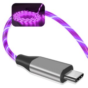 usb c cable, 3a led light up fast charger charging cords type c cable compatible with iphone 15 pro samsung galaxy s21 s20 s10 s10e s9 s8 plus note 20 10 9 8, lg g8 and more (purple, 6 ft)