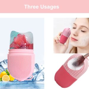 Reusable Cube Silicone Mold Ice Roller With Brush For Face Cold Therapy Facial Massage Roller (Pink)