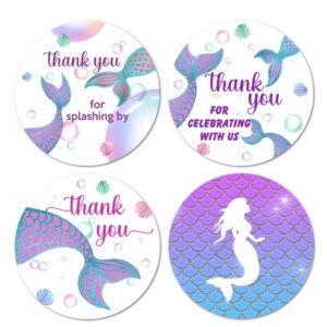 mermaid 40 thank you for celebrating stickers, 2 inch big round glossy labels, theme for baby shower, birthday, wedding, bridal shower, great for party favors, tags, games and supplies. made in usa