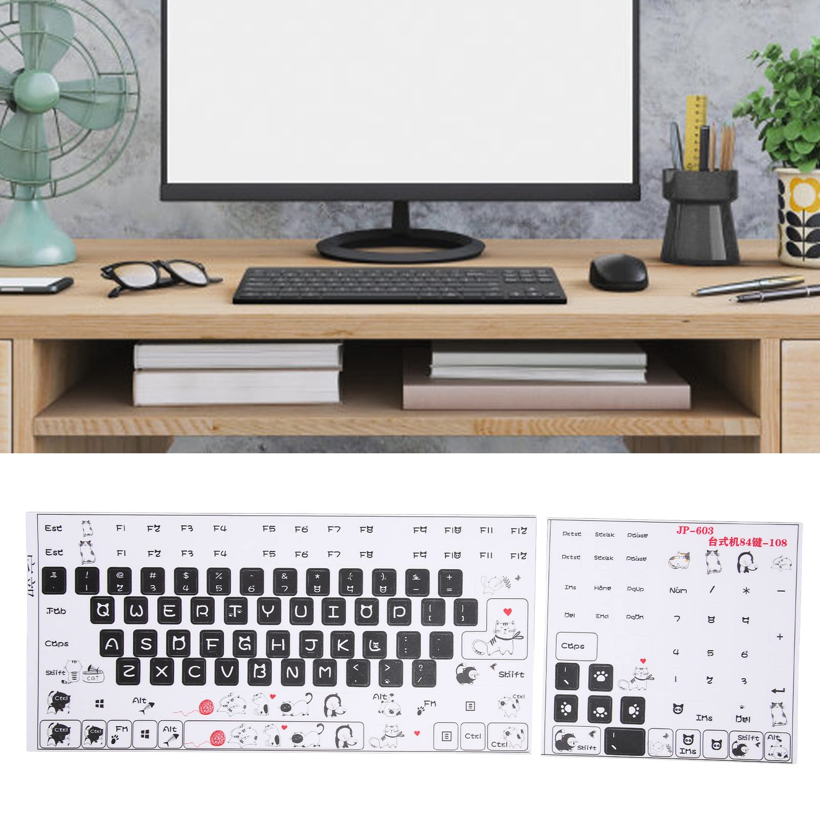 Hilitand Universal Desktop Computer Keyboard Sticker for 84 to 108 Key Keyboard,JP-603 PVC Frosted DIY Mechanical Keyboard Sticker,Gaming Keyboard Keycap Sticker