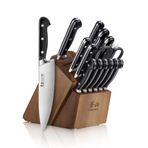 cangshan adams series 1027266 german steel forged 15-piece knife block set, black