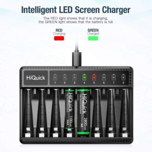 HiQuick 8 Bay Smart Battery Charger with 4AA and 4AAA Battery + 16 Pack AAA Rechargeable Batteries