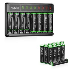 hiquick 8 bay smart battery charger with 4aa and 4aaa battery + 16 pack aaa rechargeable batteries