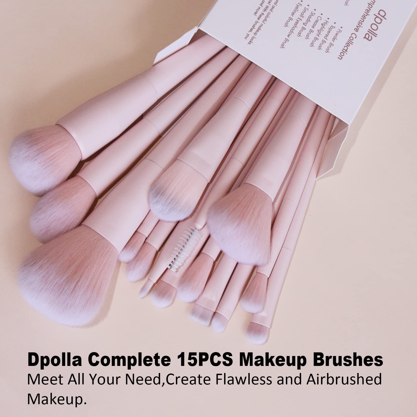 Makeup Brushes, Dpolla 15Pcs Complete Synthetic Makeup Brush Set with Professional Foundation Brushes Powder Concealers Eye shadows Blush Makeup Brush for Perfect Makeup (Pink)