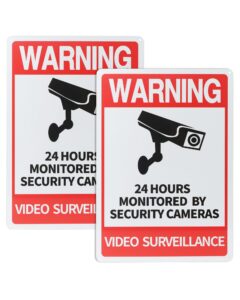 thten 24 hour video surveillance sign, 14"×10" security camera sign warning for cctv recording system,indoor or outdoor use for home yard business 2 pack