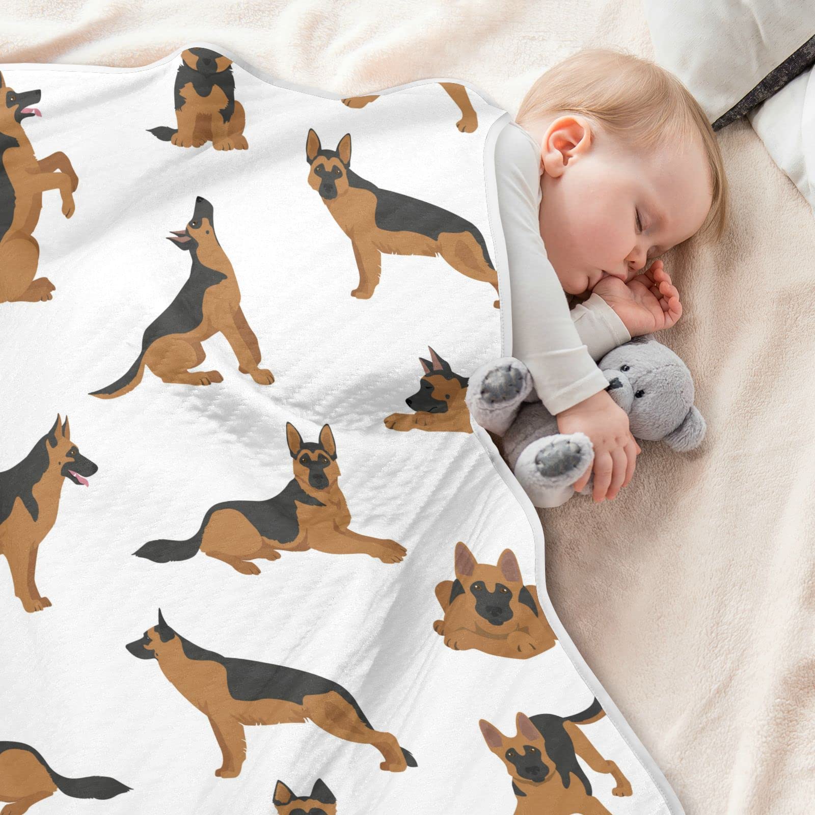 Swaddle Blanket German Shepherd Dogs Cotton Blanket for Infants, Receiving Blanket, Lightweight Soft Swaddling Blanket for Crib, Stroller, Nursery Blankets, 30x40 in