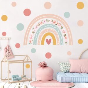 boho rainbow graffiti wall decals, peel and stick pvc wall stickers, vinyl art removable mural home decor for baby kids teen girls bedroom playroom living room nursery classroom (rainbow-06)