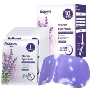 behoomi steam eye mask, 10 packs heated eye mask, self heating disposable spa warm compress for eyes sleep mask, soothing moist heat eye masks, travel essentials & relaxation gifts (lavender scent)