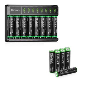 hiquick 8 bay smart battery charger with 8 aa battery + 8 pack aaa rechargeable batteries