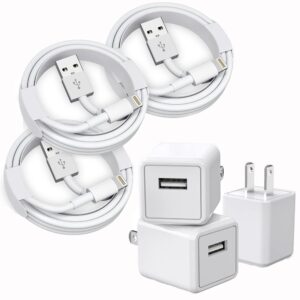 iphone charger, 3pack [mfi certified] lightning cable quick fast charging cords and 3pack usb wall charger travel plug block adapter compatible with iphone 14/13/12/11 pro max/xs/xr/x/8 plus and more