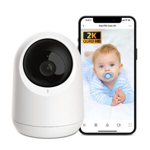 switchbot baby monitor with camera, audio two-way talk, pan/tilt cam 2k ultra hd for home security, indoor camera wifi 2.4g works with alexa & google home, night vision, motion tracking, privacy mode