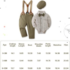 CARETOO Baby Boy Formal Outfits Baby Boy Wedding Outfit Dress Shirt/Bowtie/Suspender Pants Set Green 0-3Months