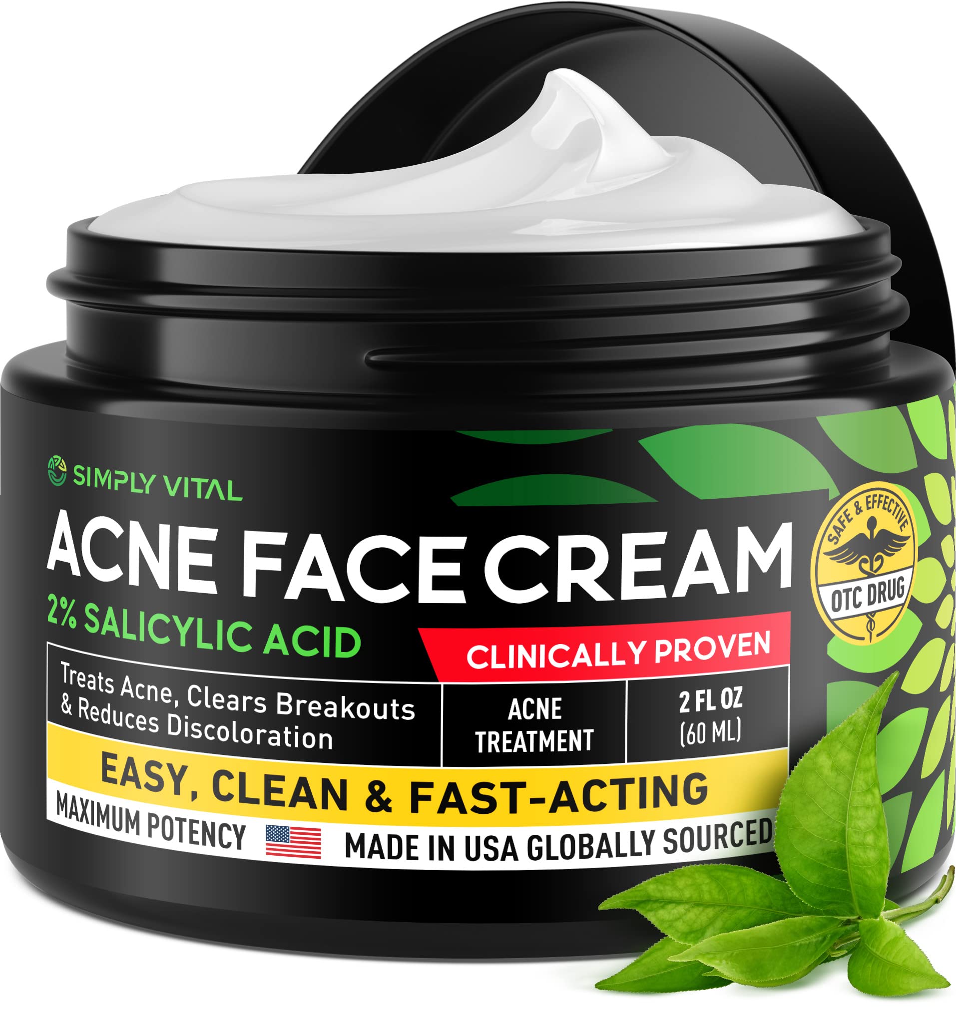 Acne Medication Face Cream - Made in USA Fast Acting Drug Acne Treatment For Stubborn Pimple Blackhead Whitehead Blemish - Soothing Acne Moisturizer for Inflammation Relief & Acne Scar Prevention 2oz